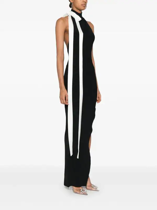 David Koma Satin-Bow Maxi Dress - Black | Editorialist