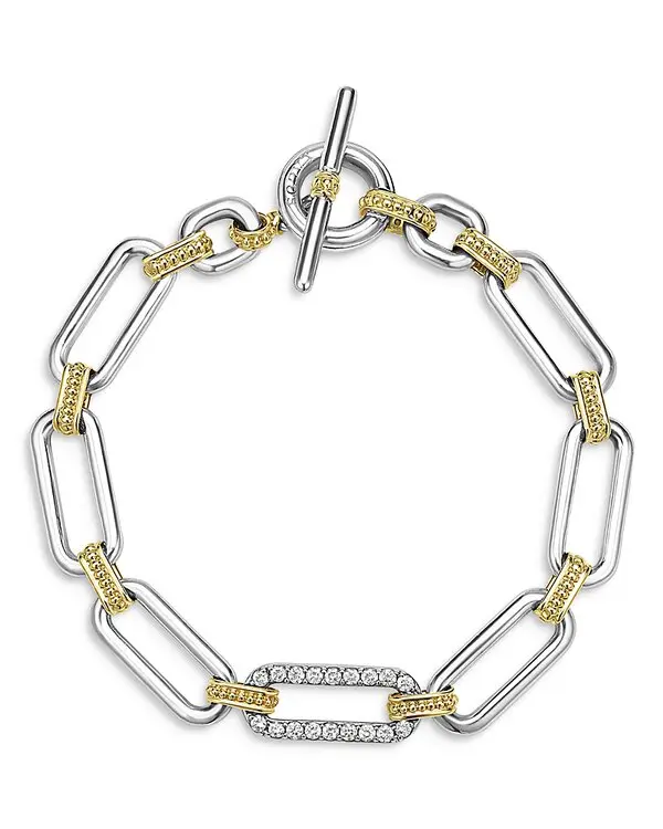 Lagos 18k Yellow Gold And Sterling Diamond Link Bracelet - Silver