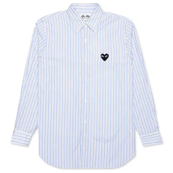 Play Comme Des Garcon Black Emblem Striped Shirt - Light Blue/white