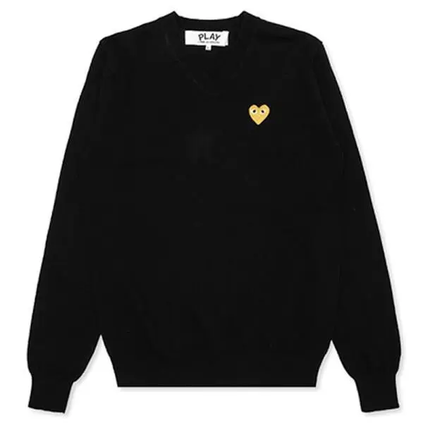 Play Comme Des Garcon Gold Heart V-neck Sweater - Black