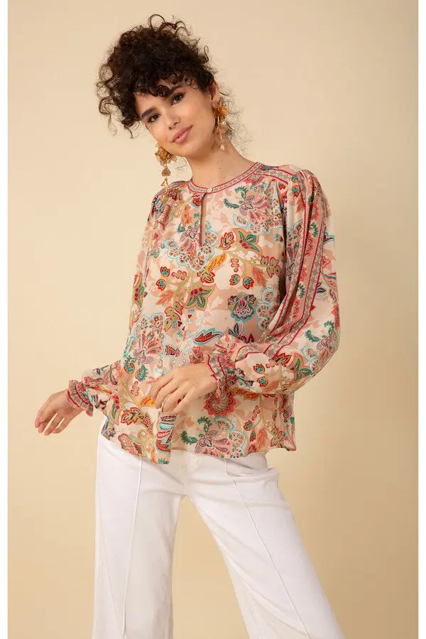 Hale Bob Maisie Silk Top - Brown / Neutral