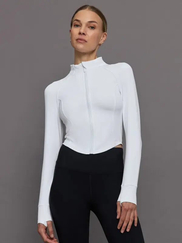Carbon38 Mock Neck Corset Zip Top - White