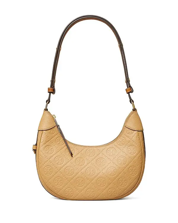 Tory Burch T Monogram Leather Crescent Bag - Biscotti