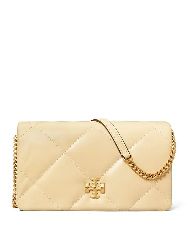 Tory Burch Kira Diamond Quilted Leather Chain Wallet - Vanilla