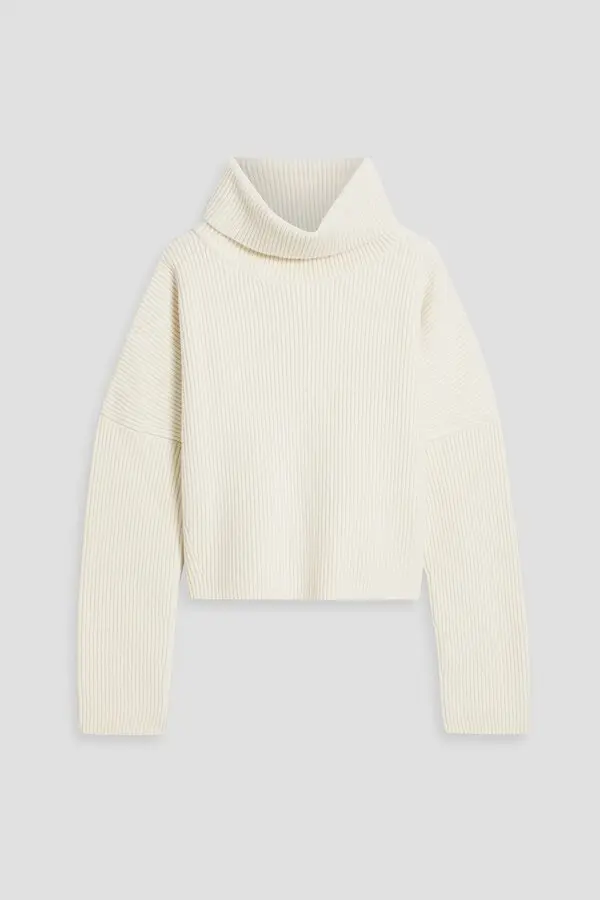 Another Tomorrow Ribbed Wool Turtleneck Sweater - Ivory
