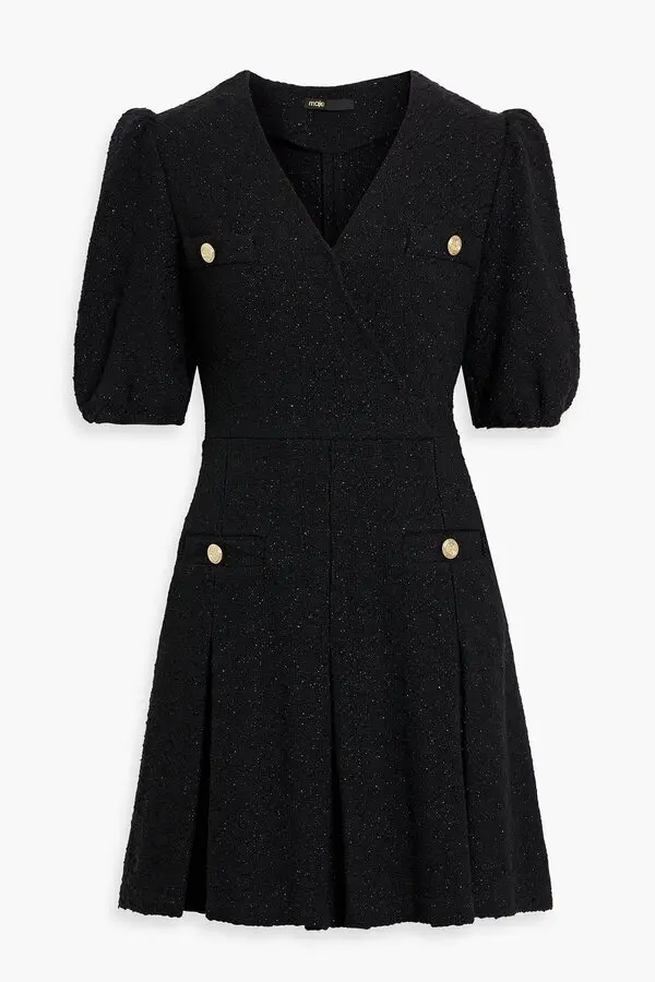 Maje Wrap-effect Metallic Tweed Mini Dress