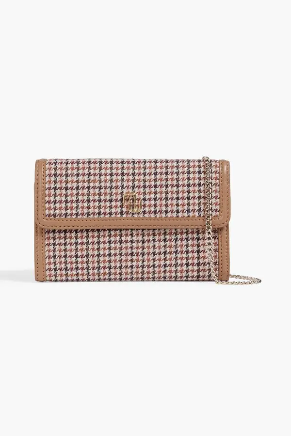 Maje Houndstooth Canvas And Leather Shoulder Bag