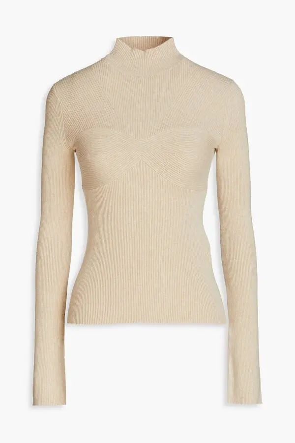 Maje Ribbed Cotton-blend Turtleneck Sweater - Beige