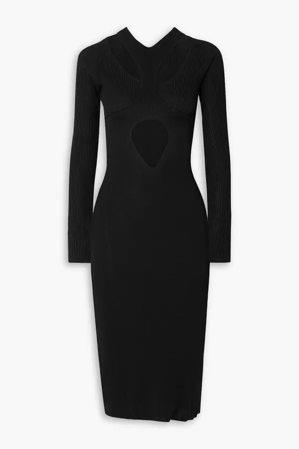 CAES Cutout Layered Ribbed Knit Midi Dress