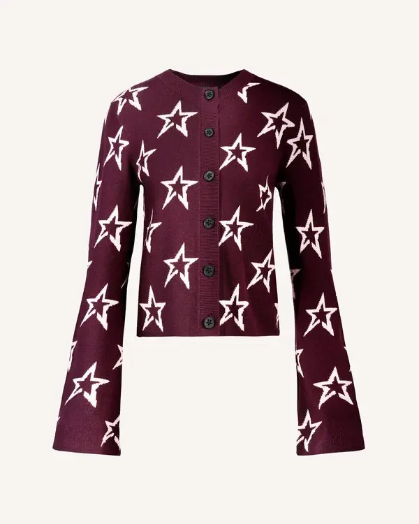 Perfect Moment Chalet Star Print Wool Cardigan - Burgundy