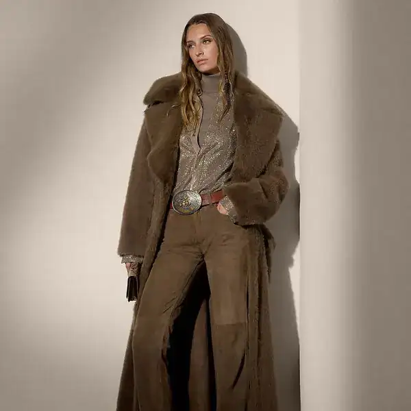 Ralph Lauren Remi Merino Shearling Reversible Coat In Taupe 30