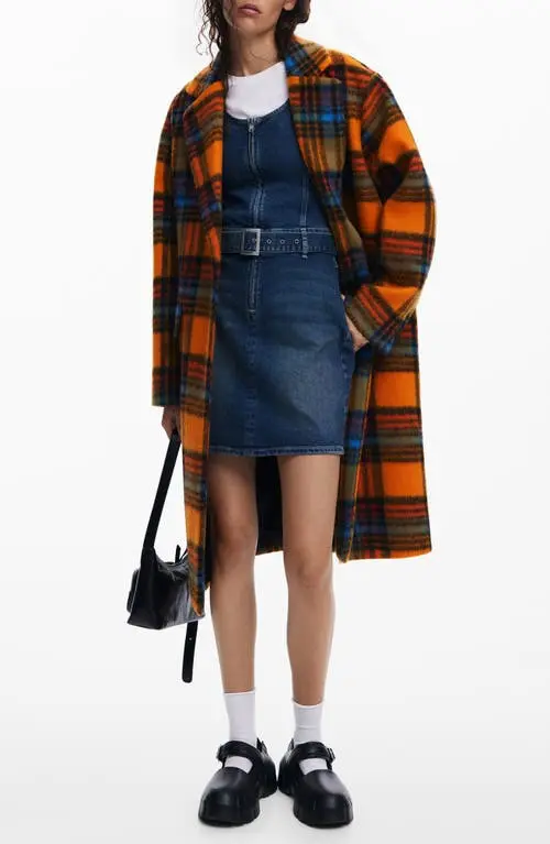 Desigual Napoles Plaid Overcoat - Orange