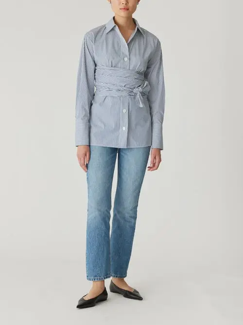 Rebecca Taylor Stripe Poplin Wrap Blouse - Blue Stripe
