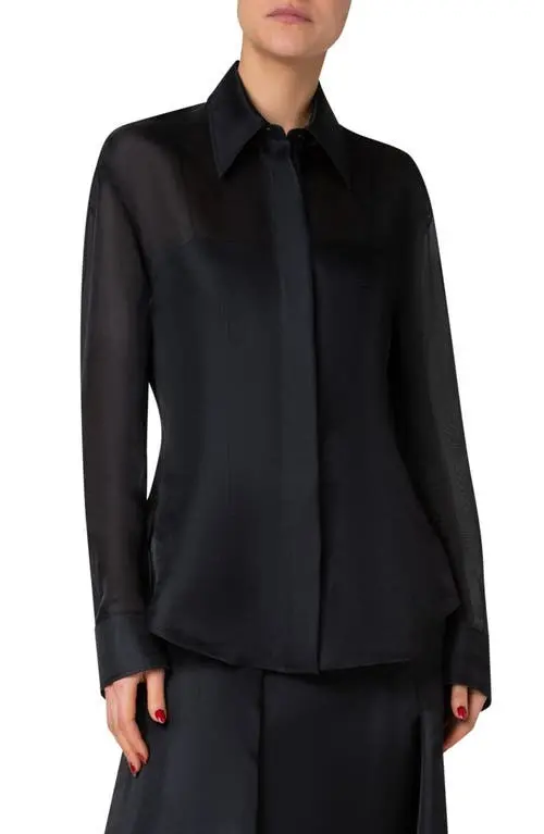 Akris Sheer Silk Organza Shirt - Black