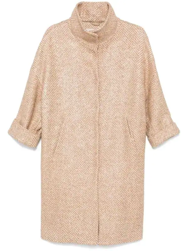 Herno Herringbone Coat In Neutrals 60% Off Editorialist