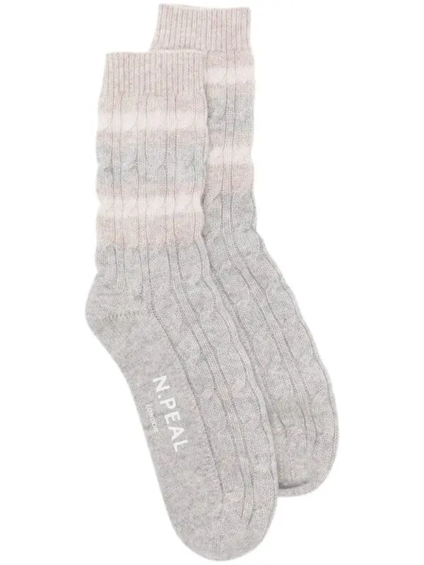 N.peal Stripe Cable Knit Socks - Grey