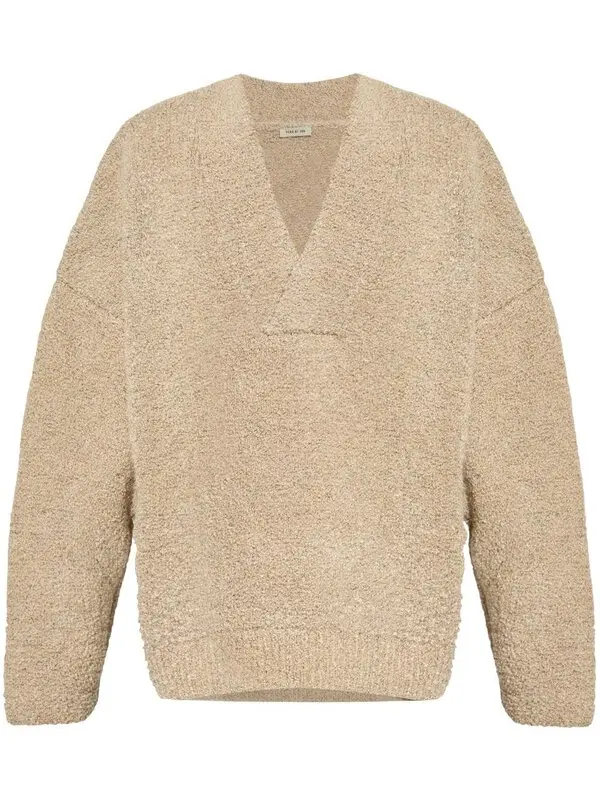 Fear Of God Logo-appliqué V-neck Sweater - Neutrals