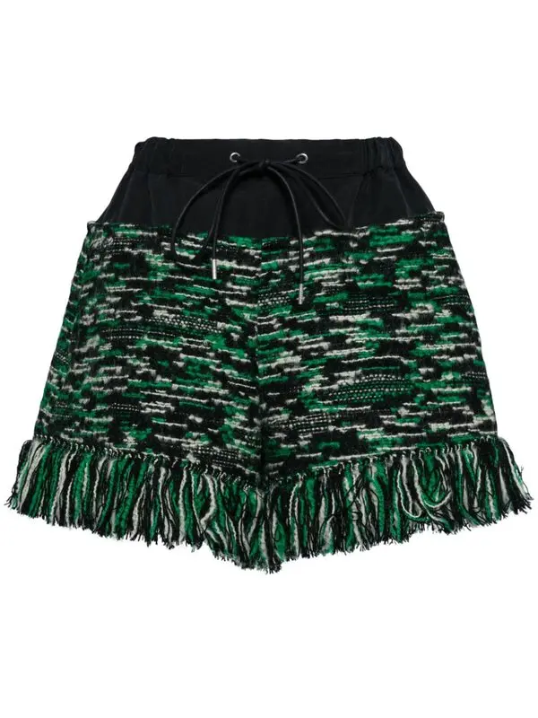 Sacai Fringed-edge Knitted Shorts - Green