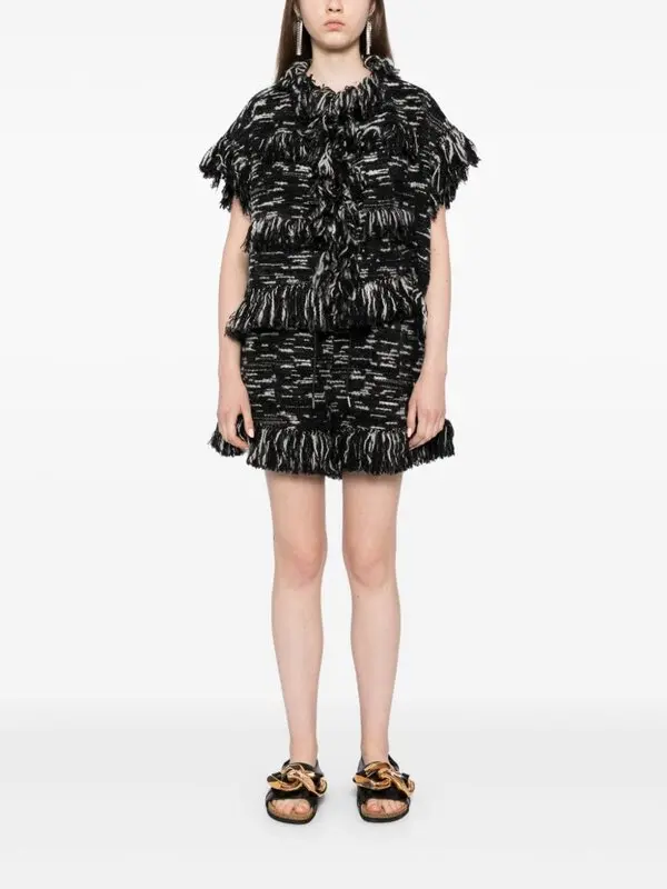 Sacai Fringed-edge Knitted Shorts - Black