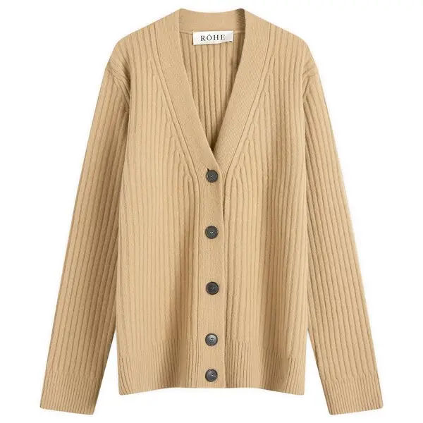 RÓHE Ribbed Boiled Wool Knitted Cardigan - Camel