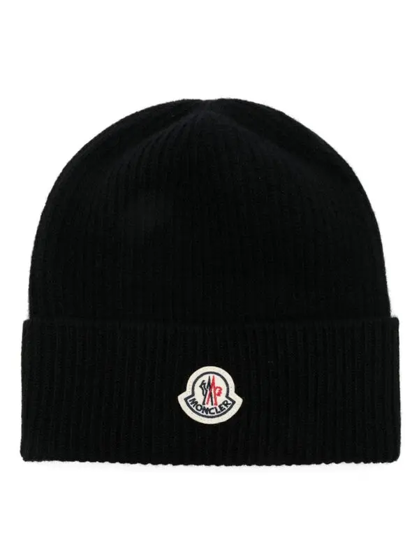 Moncler Logo-patch Beanie Hat - Black