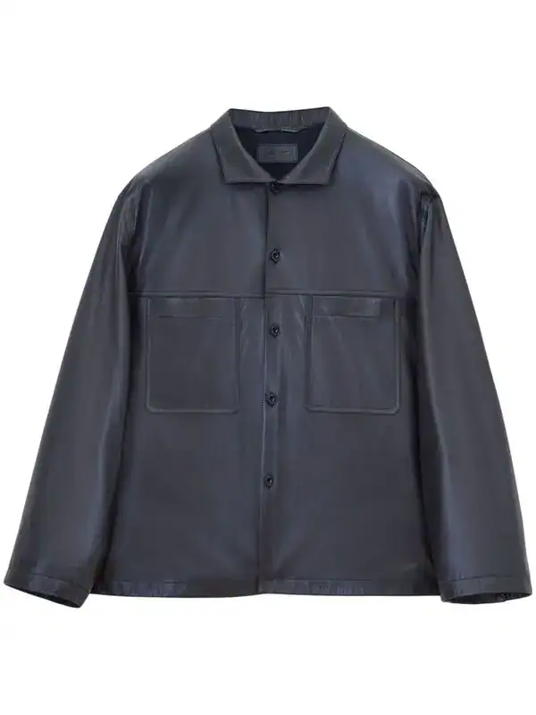 Lemaire Stand Collar Leather Jacket - Brown | Editorialist