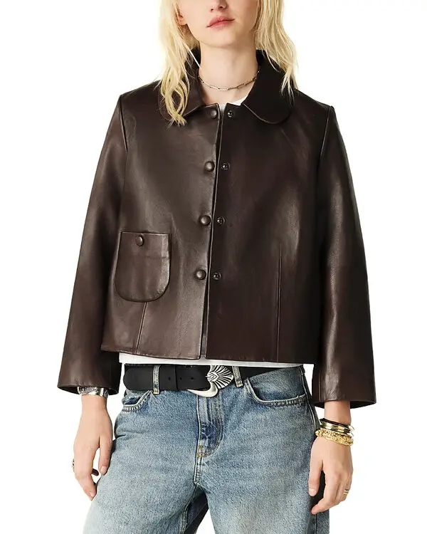 Ba&sh Milos Leather Jacket - Brown Leather