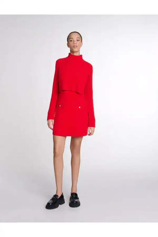 Maje Knit 2-In-1 Mini Dress In Red - 40% Off | Editorialist
