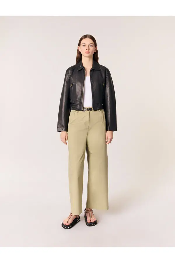 Maje Cropped Leather Jacket - Black