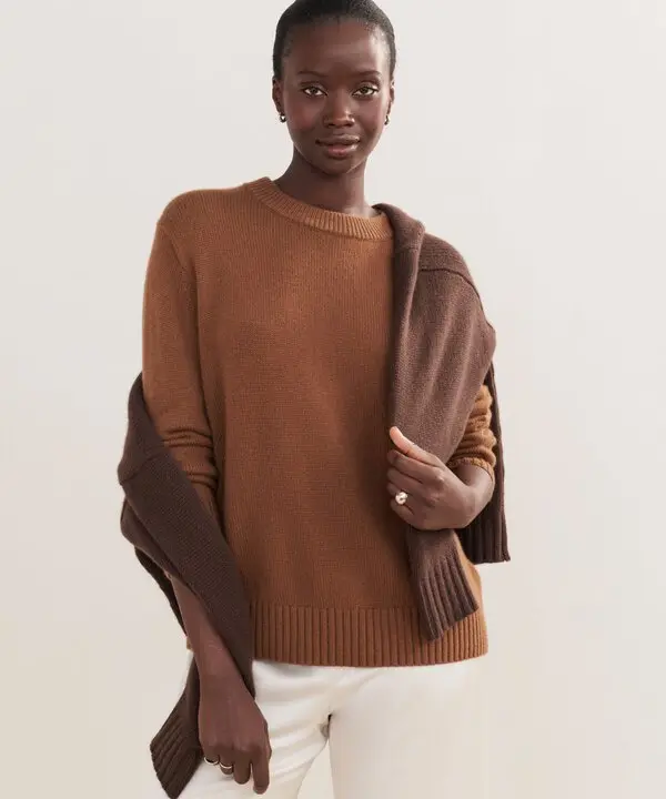 Jenni Kayne Cashmere Oversized Crewneck Top - Chestnut