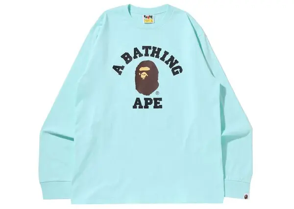 BAPE College Long Sleeve Tee Shirt - Sax
