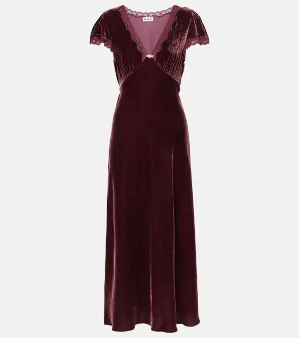 Rixo Clarice Lace-Trimmed Velvet Midi Dress In Burgundy - 20% Off |  Editorialist