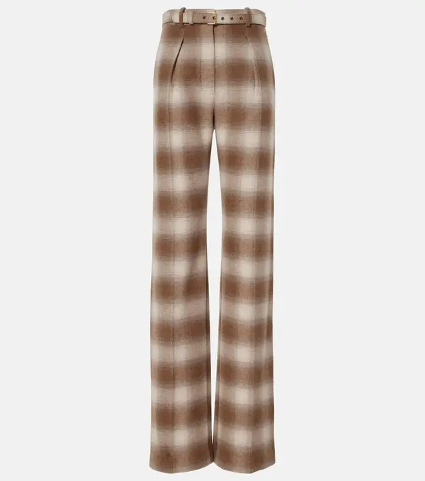 Loro Piana Edward Checked Flannel Wide-leg Pants