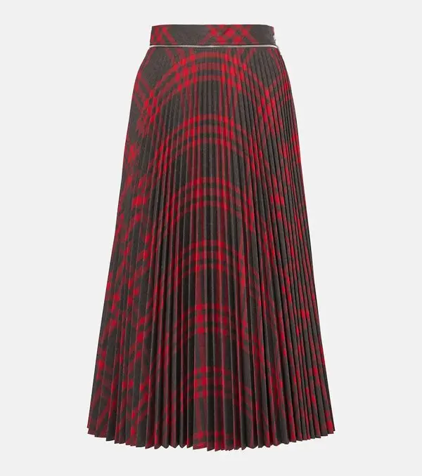 Burberry Check Plissé Midi Skirt