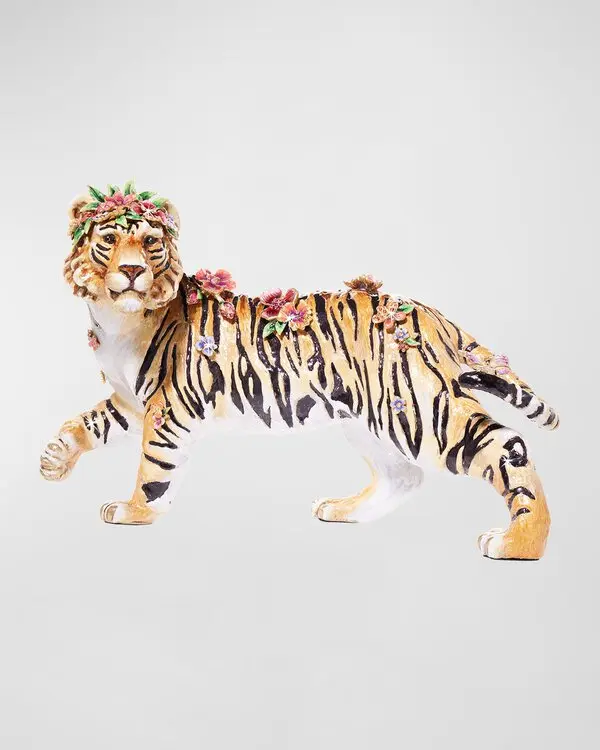 JAY STRONGWATER Tiger With Flower Crown Figure