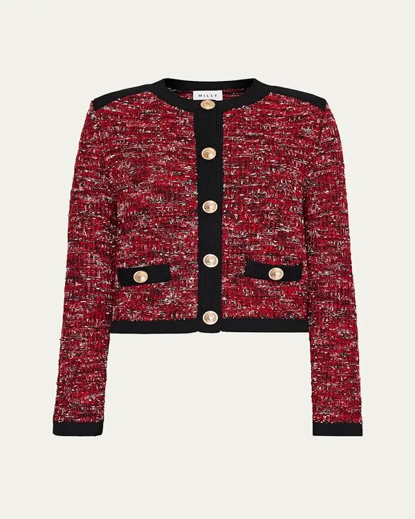 MILLY Kelly Button-down Tweed Knit Cardigan