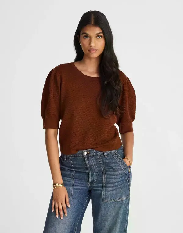 Madewell Merino Wool-silk Blend Puff-sleeve Sweater Tee - Cinnamon