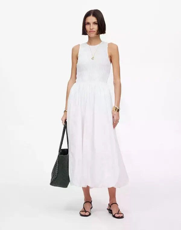 Madewell The Melody Bubble-hem Smocked Midi Dress - White