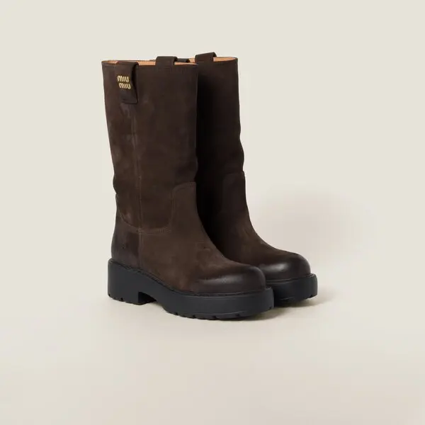 Miu Miu Suede Boots - Dark Brown