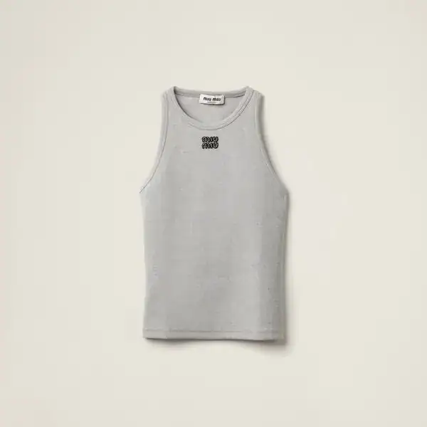 Miu Miu Ribbed Racer Top - Grey | Editorialist