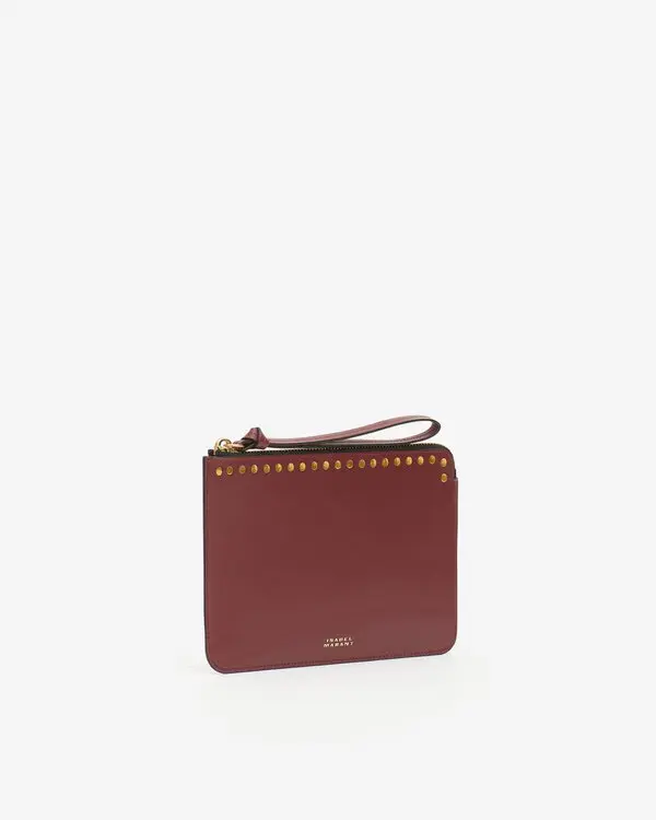 Isabel Marant Studded Leather Flat Pouch Clutch - Burgundy