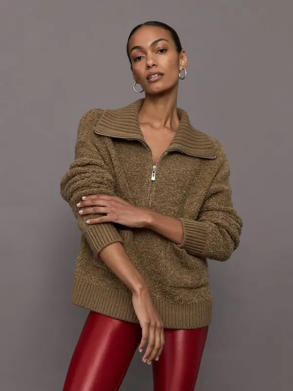 Carbon38 Half Zip Boucle Pullover - Caribou