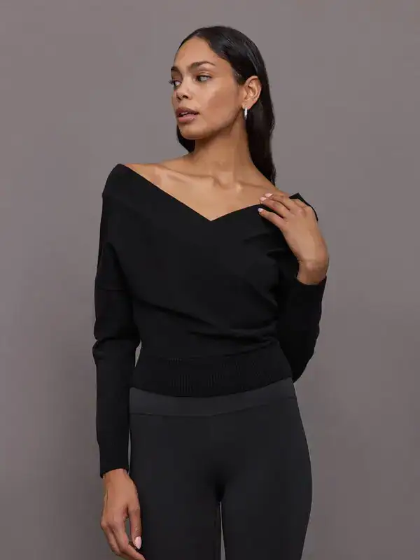Carbon38 Cross Over Sweater In Black 15% Off Editorialist