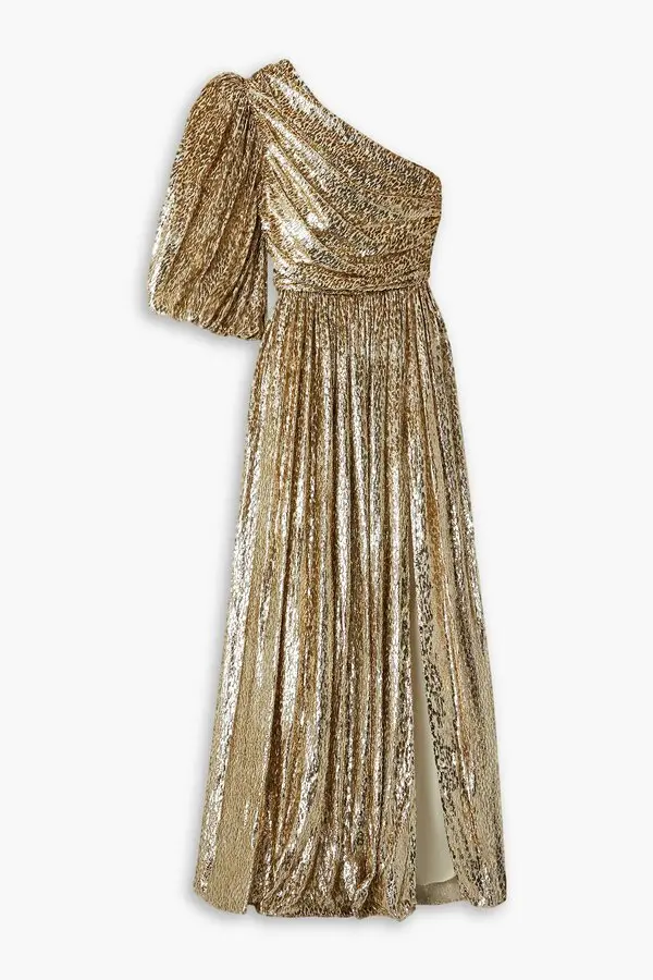 Costarellos One-shoulder Metallic Fil Coupé Voile Gown