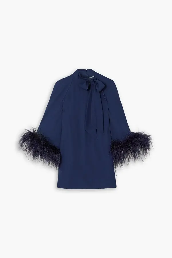 Huishan Zhang Colette Feather-trimmed Crepe Top - Navy