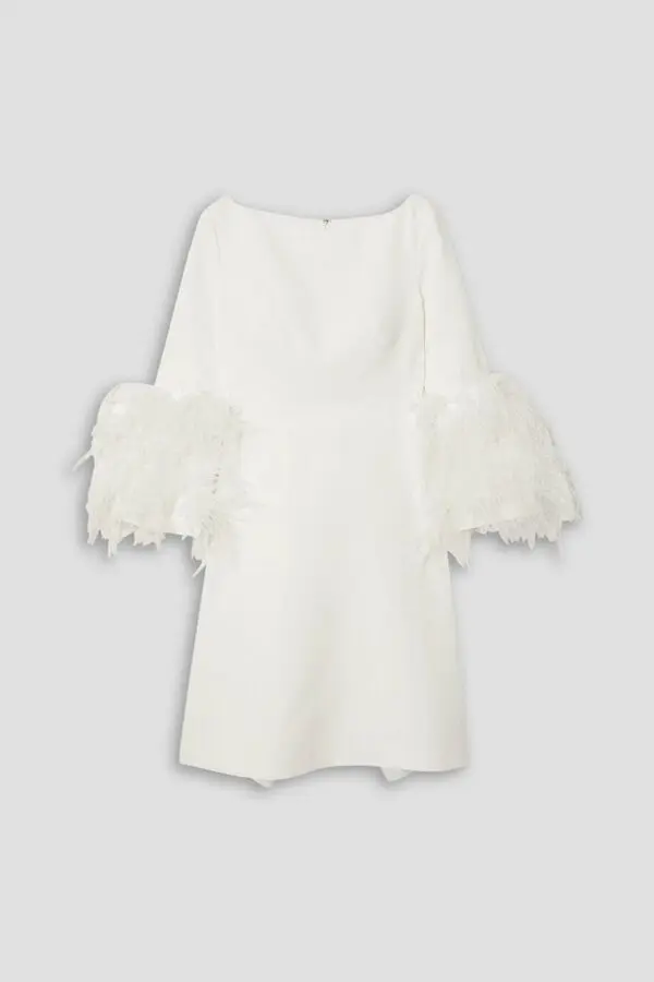 Huishan Zhang Reign Feather-trimmed Mini Dress - White