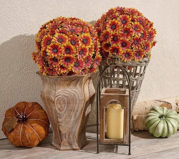WICKER PARK Set Of 2 Oversized Golden Sunflower Spheres