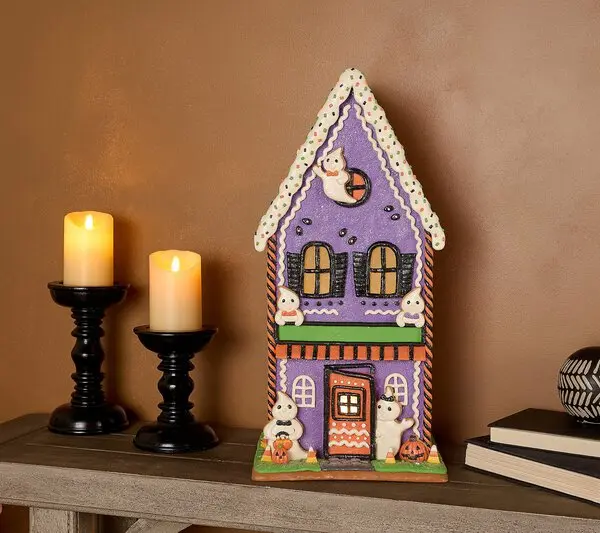 VALERIE PARR HILL 22 Oversized Illuminated Gingerbread Halloweenhouse Val