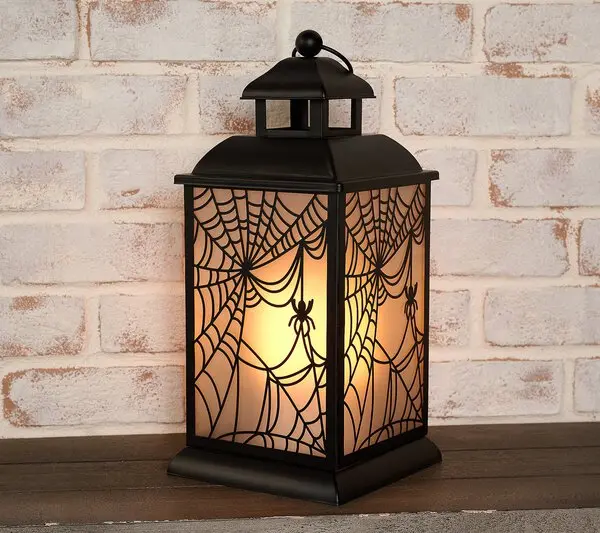 VALERIE PARR HILL Flickering Flame Lantern W/ Spider Web Design Valerie