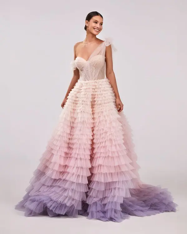 MILLA Frill-layered Ombre Tulle Ball Gown